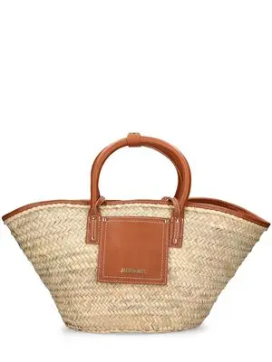 Jacquemus JACQUEMUS Le Panier Soli Raffia & Leather Tote Bag - Light Brown 2