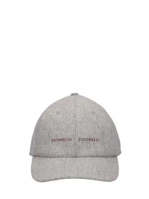 Brunello Cucinelli Logo Wool Flannel Baseball Cap - Pearl Grey
