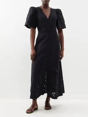 Sea Sea - Baylin Embroidered-lace Cotton-blend Dress - Womens - Black - 12 US - Black