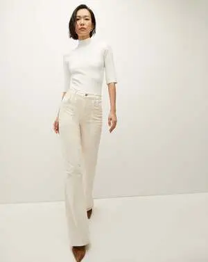 Veronica Beard Crosbie Corduroy Slim Wide-Leg Pant Ecru