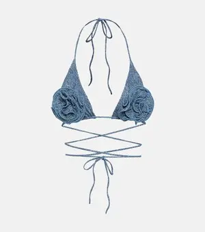 Magda Butrym Floral Appliqué Triangle Bikini Top - Blue