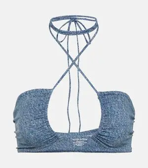 Magda Butrym Denim-printed Halterneck Bikini Top