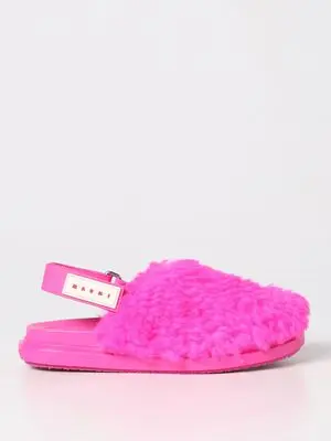 Marni Sabots In Wool Shearling - Fuchsia
