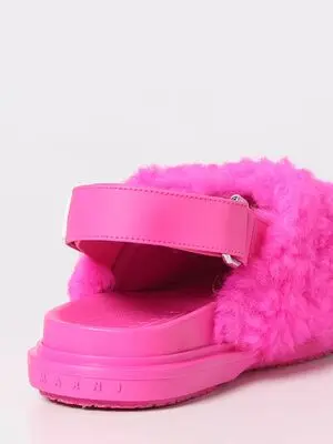 Marni Sabots In Wool Shearling - Fuchsia