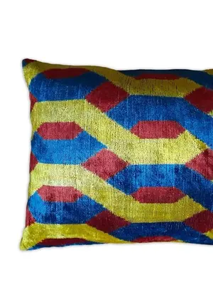 LES-OTTOMANS Geometric-print Velvet Cushion - Multicolour