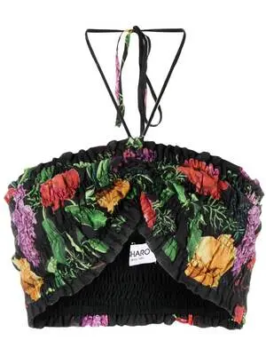 Charo Ruiz Ibiza Leta Floral-print Cotton-blend Halterneck Top - Black