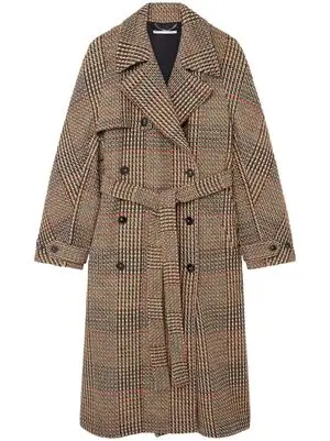 Stella McCartney Tweed Belted Double-breasted Coat - Brown