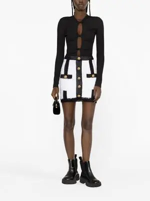 Balmain Button-embellished Tweed Miniskirt