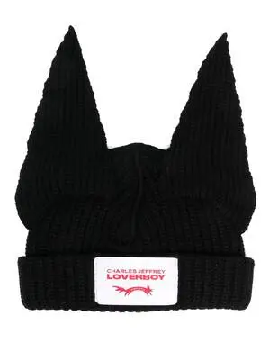 CHARLES JEFFREY Animal-ears Ribbed-knit Beanie