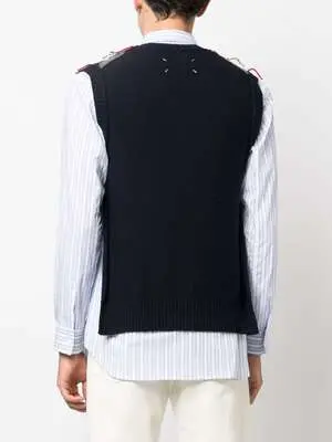 Maison Margiela Cut-Out Intarsia Knit Vest In Blue - 66% Off