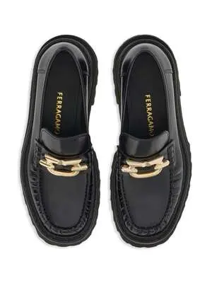 FERRAGAMO Gancini-buckle Leather Loafers - Black