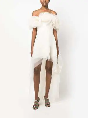 ANA RADU Floral-appliqué Organza Layered Dress - White