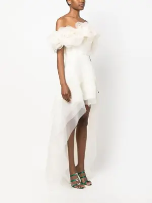 ANA RADU Floral-appliqué Organza Layered Dress - White