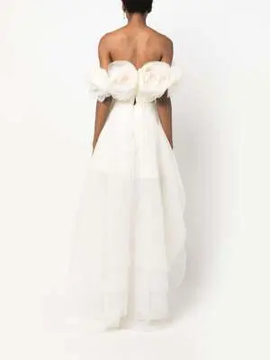 ANA RADU Floral-appliqué Organza Layered Dress - White