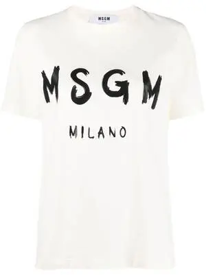 MSGM MSGM Logo-Print Cotton T-Shirt Neutrals