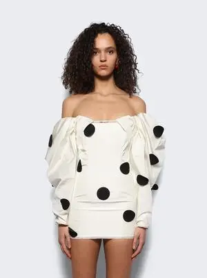 Jacquemus La Robe Taffetas Mini Dress Off White And Black Dots