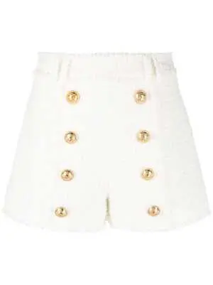Balmain Button-embellished Tweed Shorts - White
