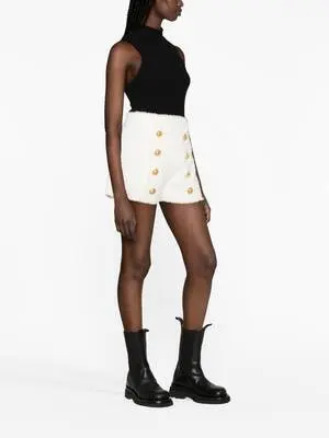Balmain Button-embellished Tweed Shorts - White