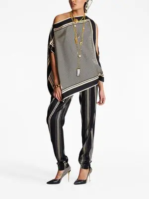 Balmain Asymmetric Monogram Silk Top