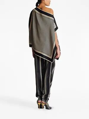 Balmain Asymmetric Monogram Silk Top