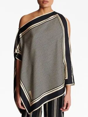 Balmain Asymmetric Monogram Silk Top