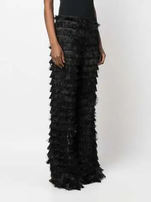 Alberta Ferretti Flared Fringe Trousers - Black