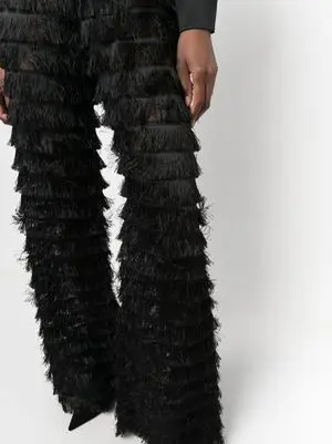 Alberta Ferretti Flared Fringe Trousers - Black
