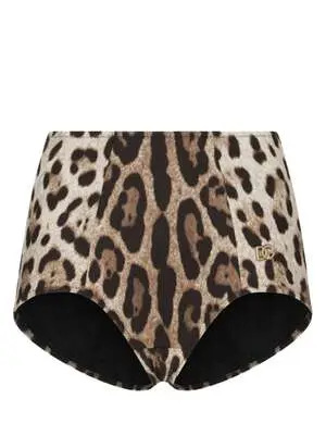 Dolce & Gabbana Leopard-print High-waisted Bikini Bottom - Brown
