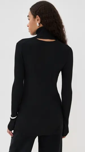 Tibi Feather Weight Ribbed Turtleneck Pullover - Black