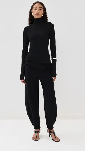 Tibi Feather Weight Ribbed Turtleneck Pullover - Black