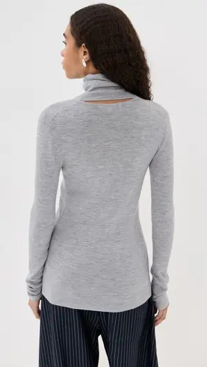 Tibi Feather Weight Ribbed Turtleneck Pullover