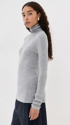Tibi Feather Weight Ribbed Turtleneck Pullover