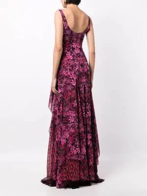 Versace Orchid Barocco-print Ruffled Silk Dress