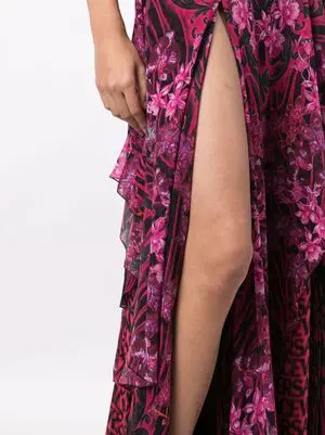 Versace Orchid Barocco-print Ruffled Silk Dress