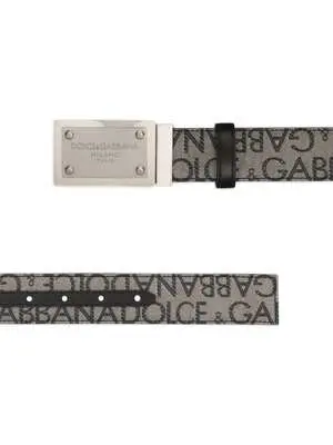 Dolce & Gabbana Logo-plaque Jacquard Belt - Neutrals
