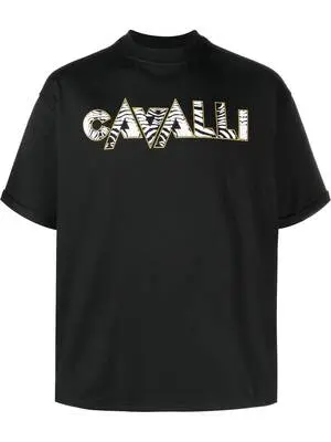 Roberto Cavalli Zebra-print Logo T-shirt - Black