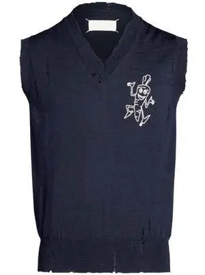 MAISON MARGIELA Intarsia-knit Wool Vest - Blue