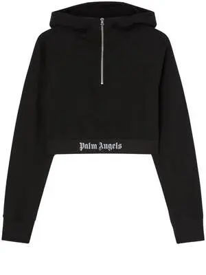 Palm Angels Logo-strap Cotton Cropped Sweatshirt - Black