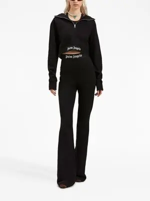 Palm Angels Logo-strap Cotton Cropped Sweatshirt - Black