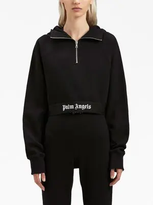 Palm Angels Logo-strap Cotton Cropped Sweatshirt - Black