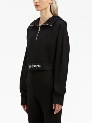 Palm Angels Logo-strap Cotton Cropped Sweatshirt - Black