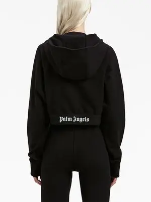 Palm Angels Logo-strap Cotton Cropped Sweatshirt - Black