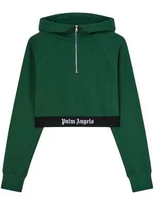 Palm Angels Logo-tape Cropped Hoodie - Green