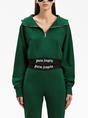 Palm Angels Logo-tape Cropped Hoodie - Green