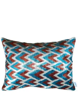 LES-OTTOMANS Geometric-print Velvet Cushion - Blue