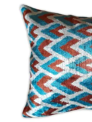 LES-OTTOMANS Geometric-print Velvet Cushion - Blue