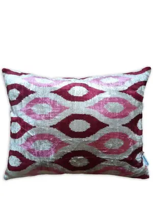 LES-OTTOMANS Ikat-print Velvet Cushion - Blue