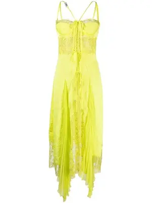 Versace Sheer-lace Asymmetric Satin Dress