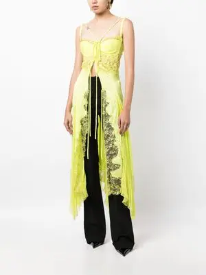 Versace Sheer-lace Asymmetric Satin Dress
