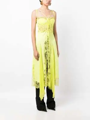 Versace Sheer-lace Asymmetric Satin Dress